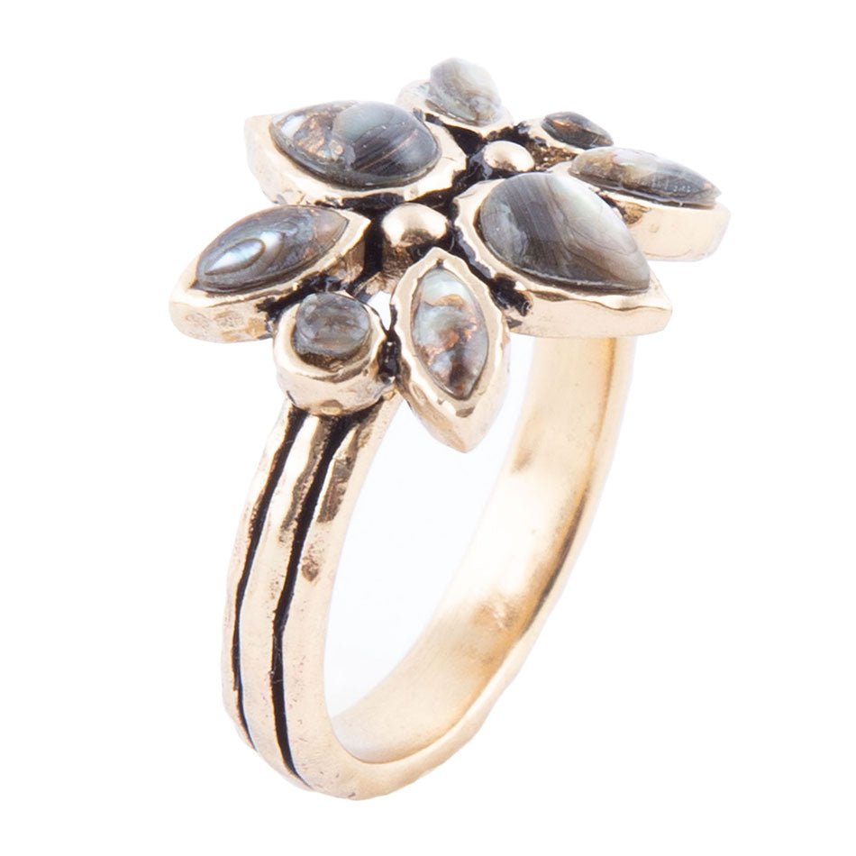 Floral Blue Abalone Golden Bronze Ring – Barse Jewelry