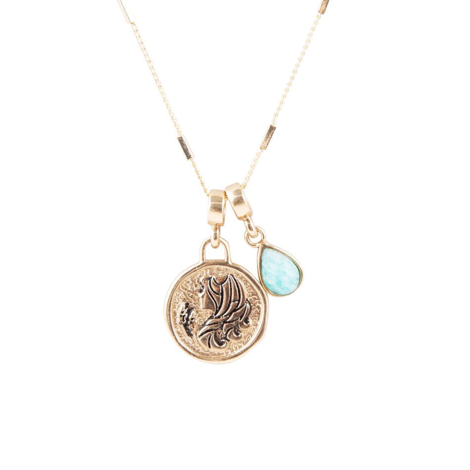 Virgo Zodiac Blue Amazonite Golden Charm Necklace