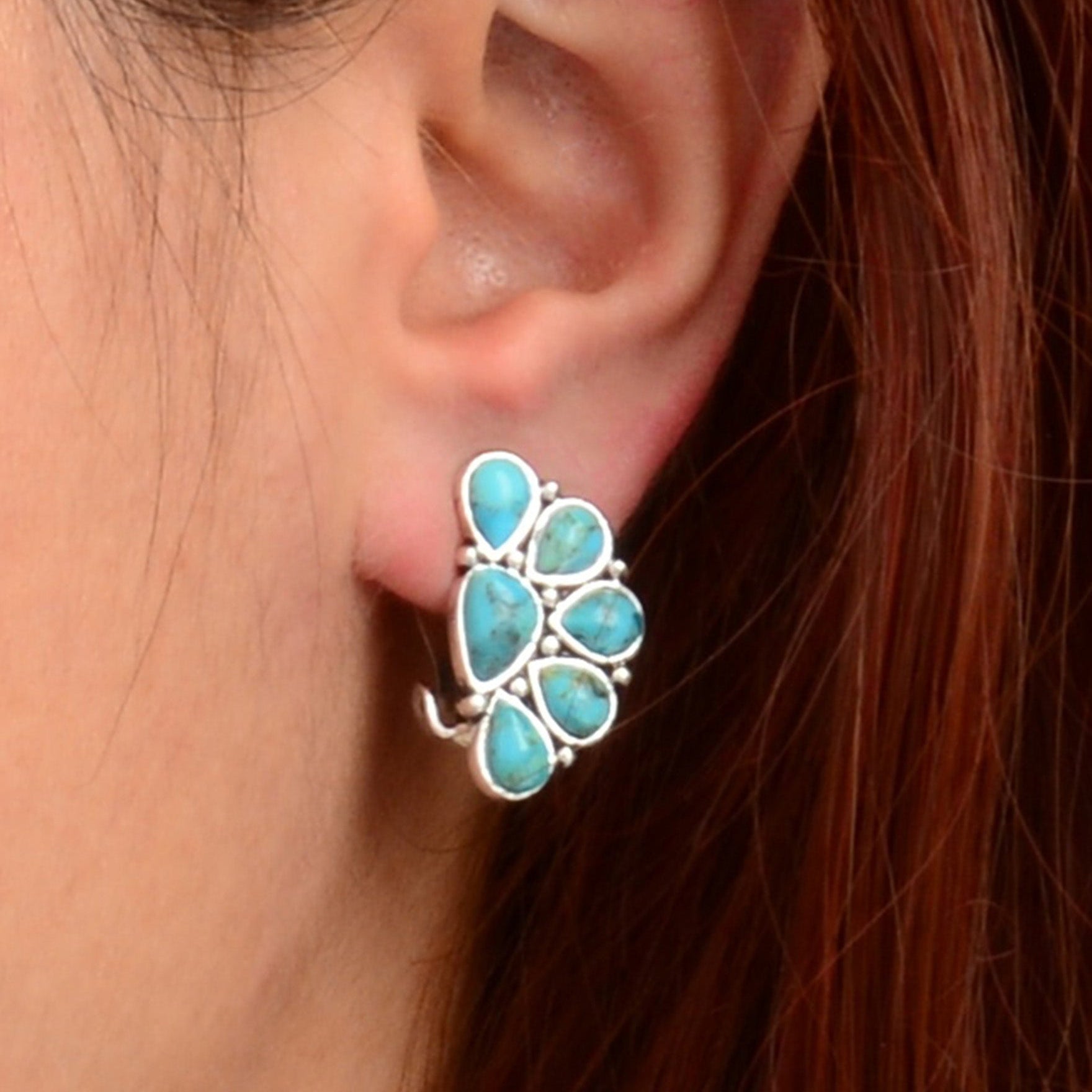 Durango Blue Turquoise Silver Clip Earrings – Barse Jewelry