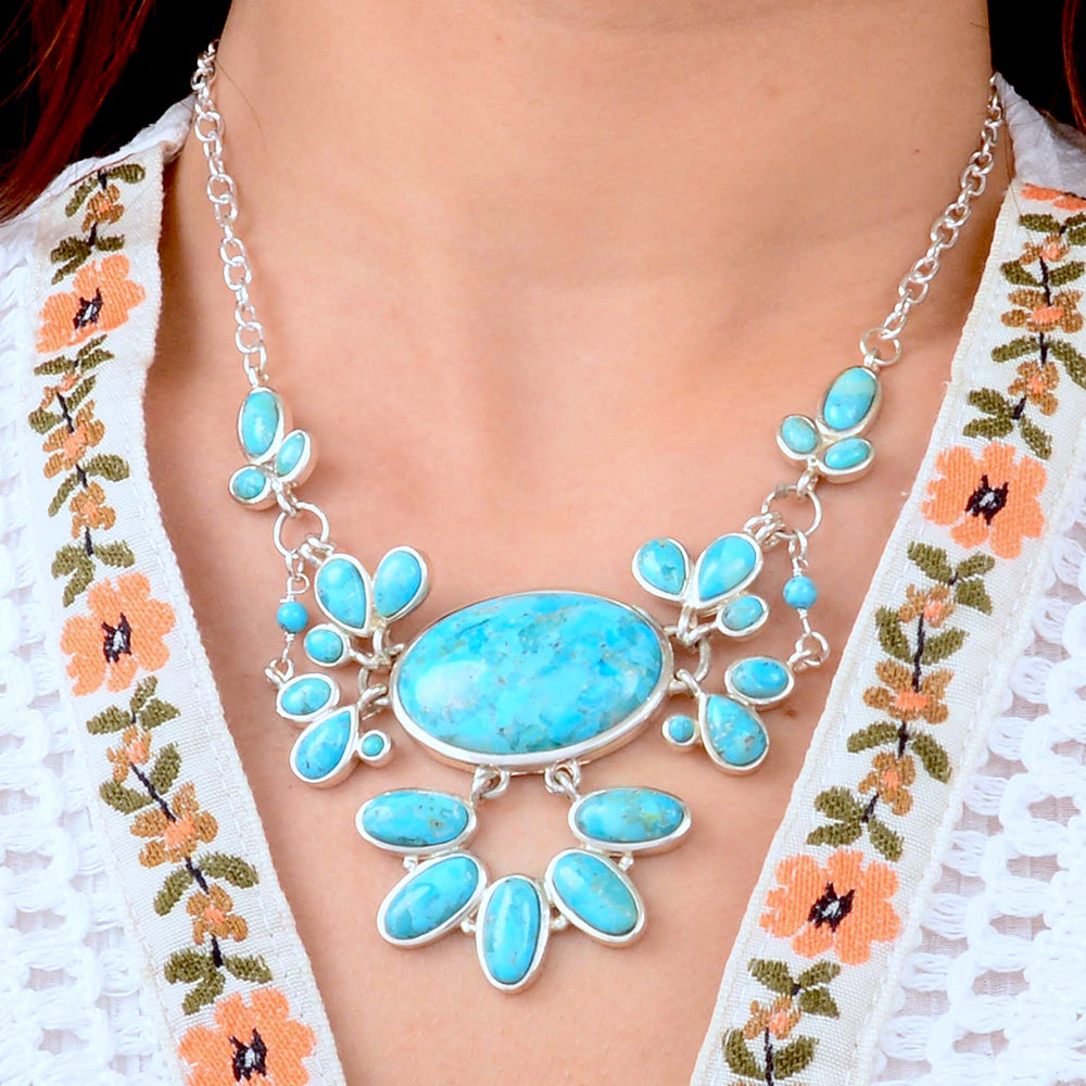 Genuine Blue Turquoise Sterling Silver Statement Necklace – Barse Jewelry