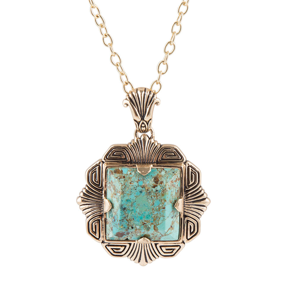 Blue Turquoise Square Golden Pendant Necklace – Barse Jewelry
