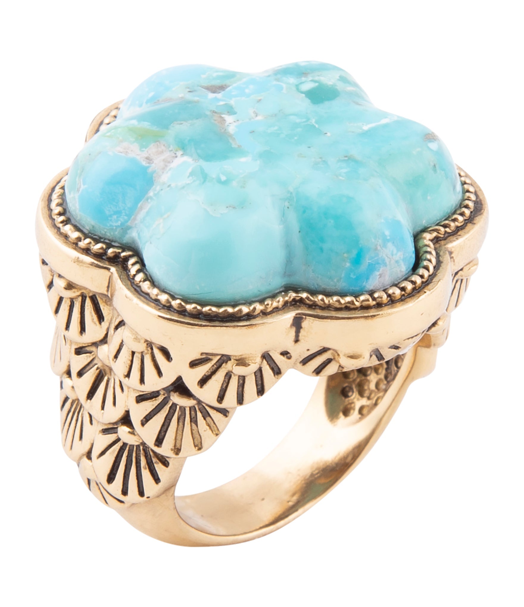 Blue Turquoise Flower Golden Ring – Barse Jewelry