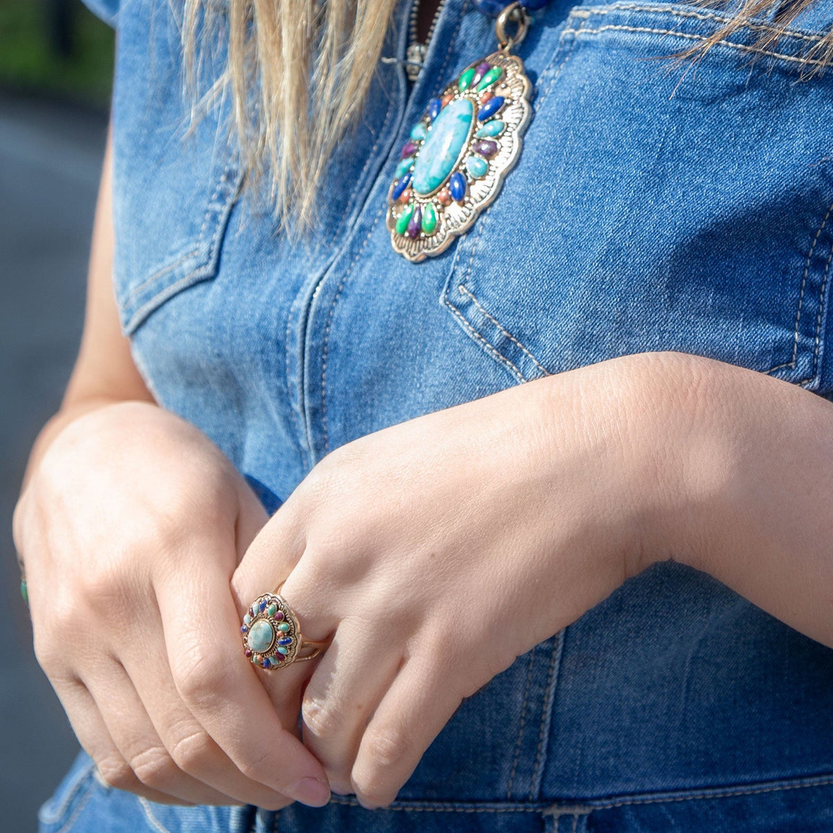 Concho Colorful Golden Statement Ring – Barse Jewelry