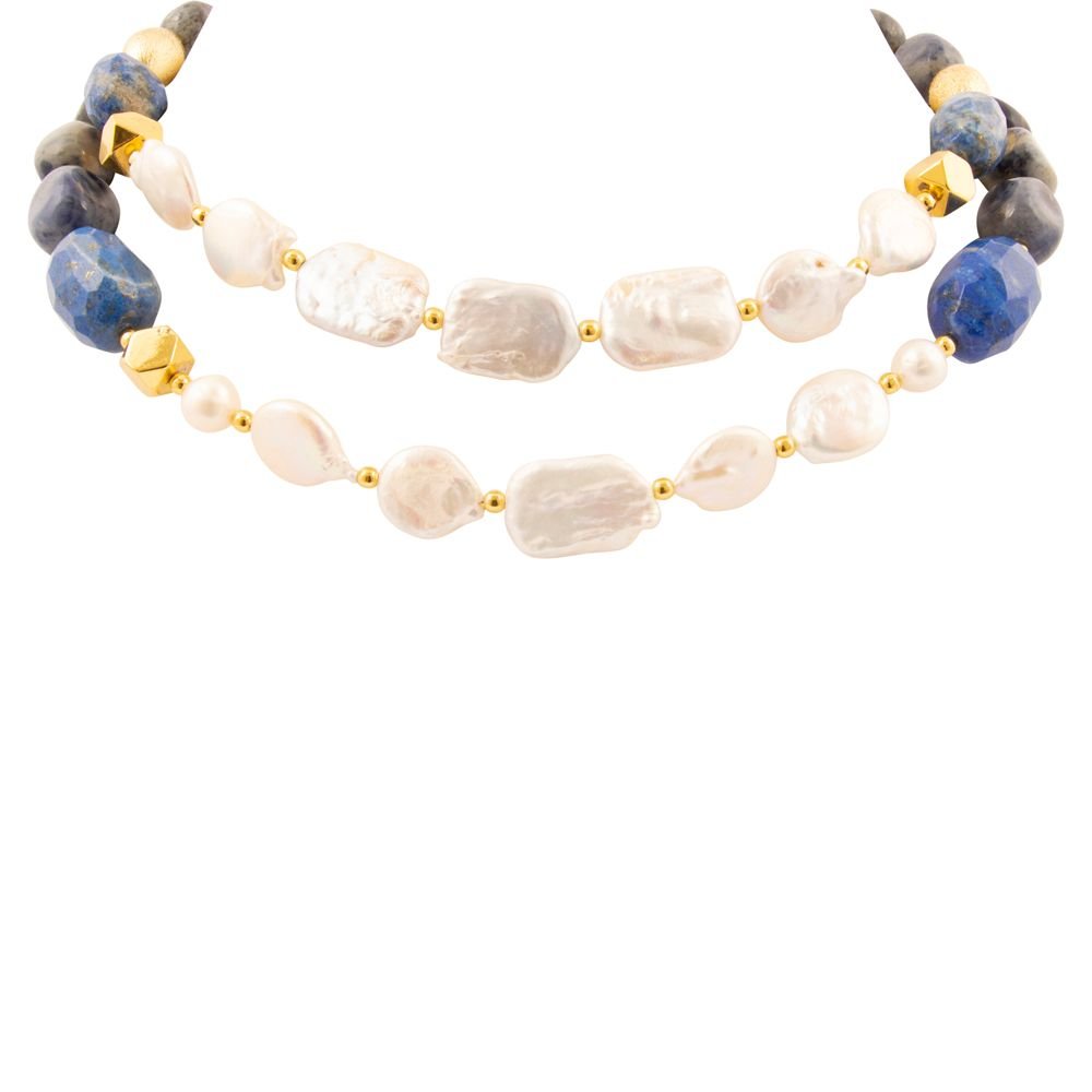 Denim Blue Lapis and Pearl Golden String Necklace – Barse Jewelry