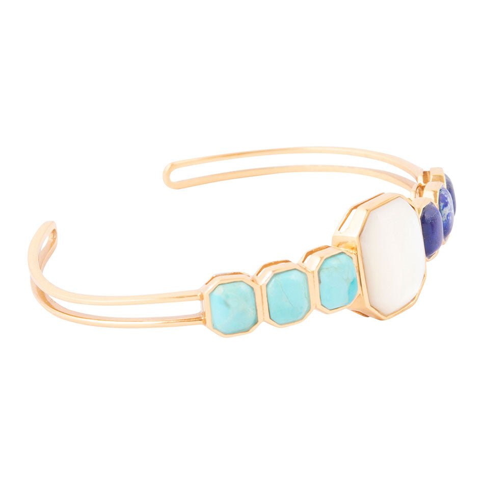 Dual Color Blue Lapis Turquoise and White Mother of Pearl Golden Cuff ...