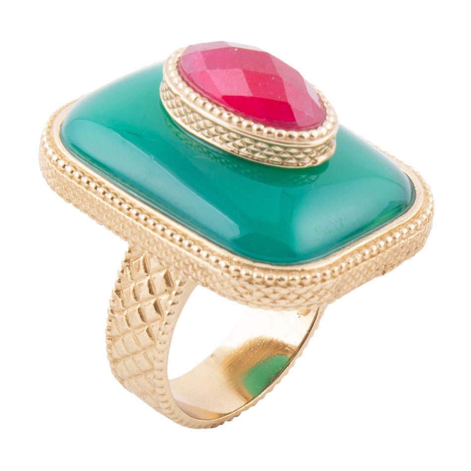 Green Onyx Stacked Red Stone Golden Statement Ring – Barse Jewelry
