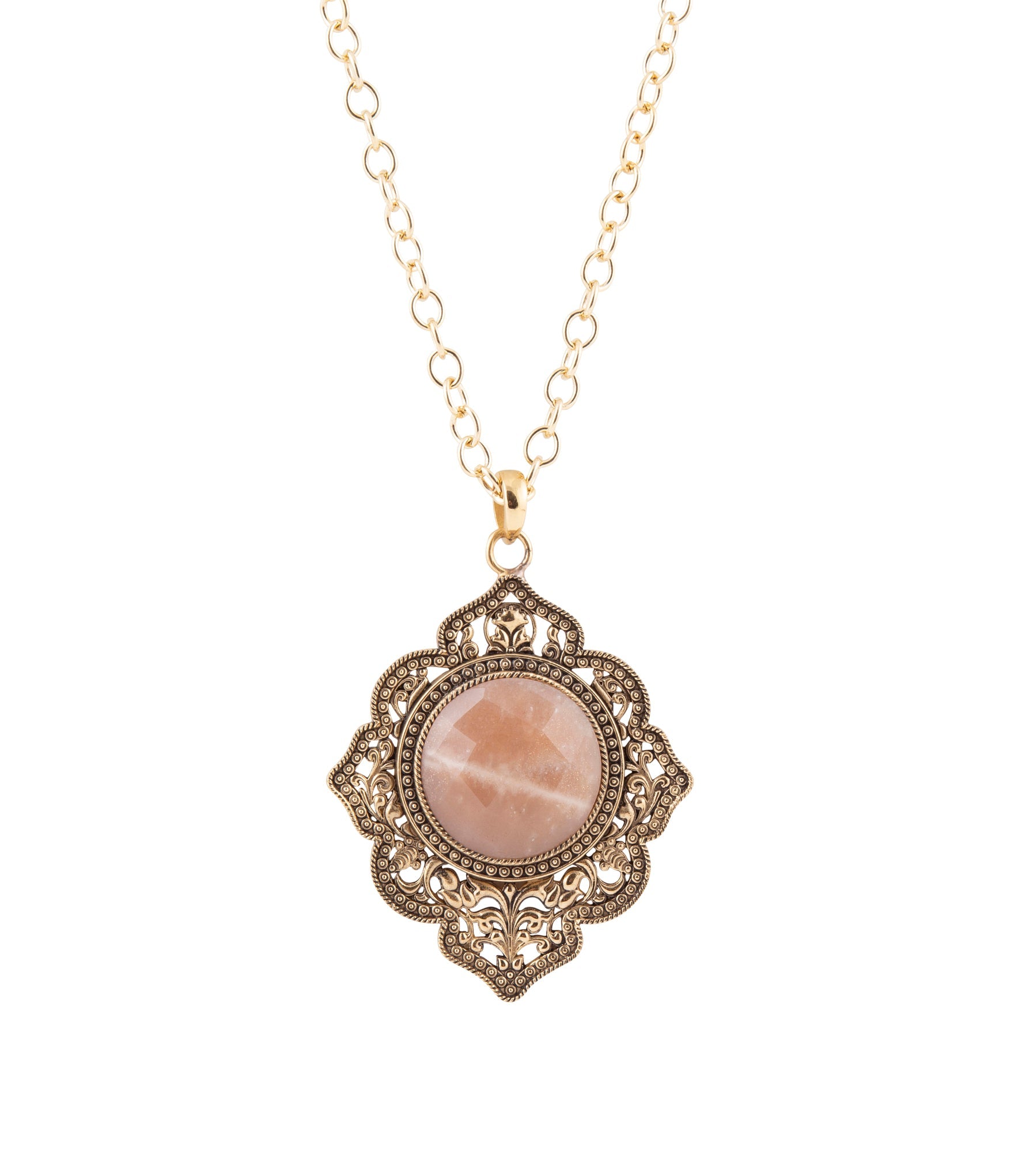 Pink Moonstone Golden Pendant Necklace – Barse Jewelry