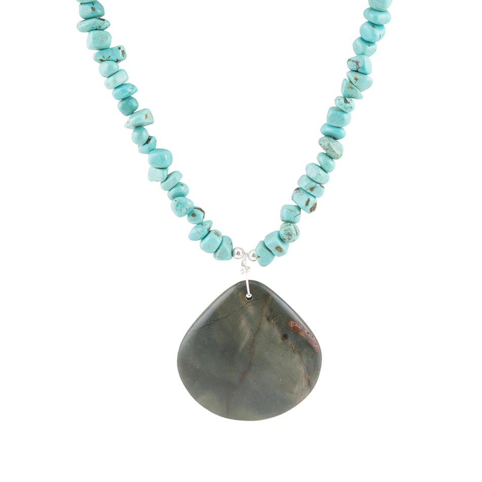 Pueblo Blue Turquoise Magnesite and Jasper Sterling Silver Necklace ...