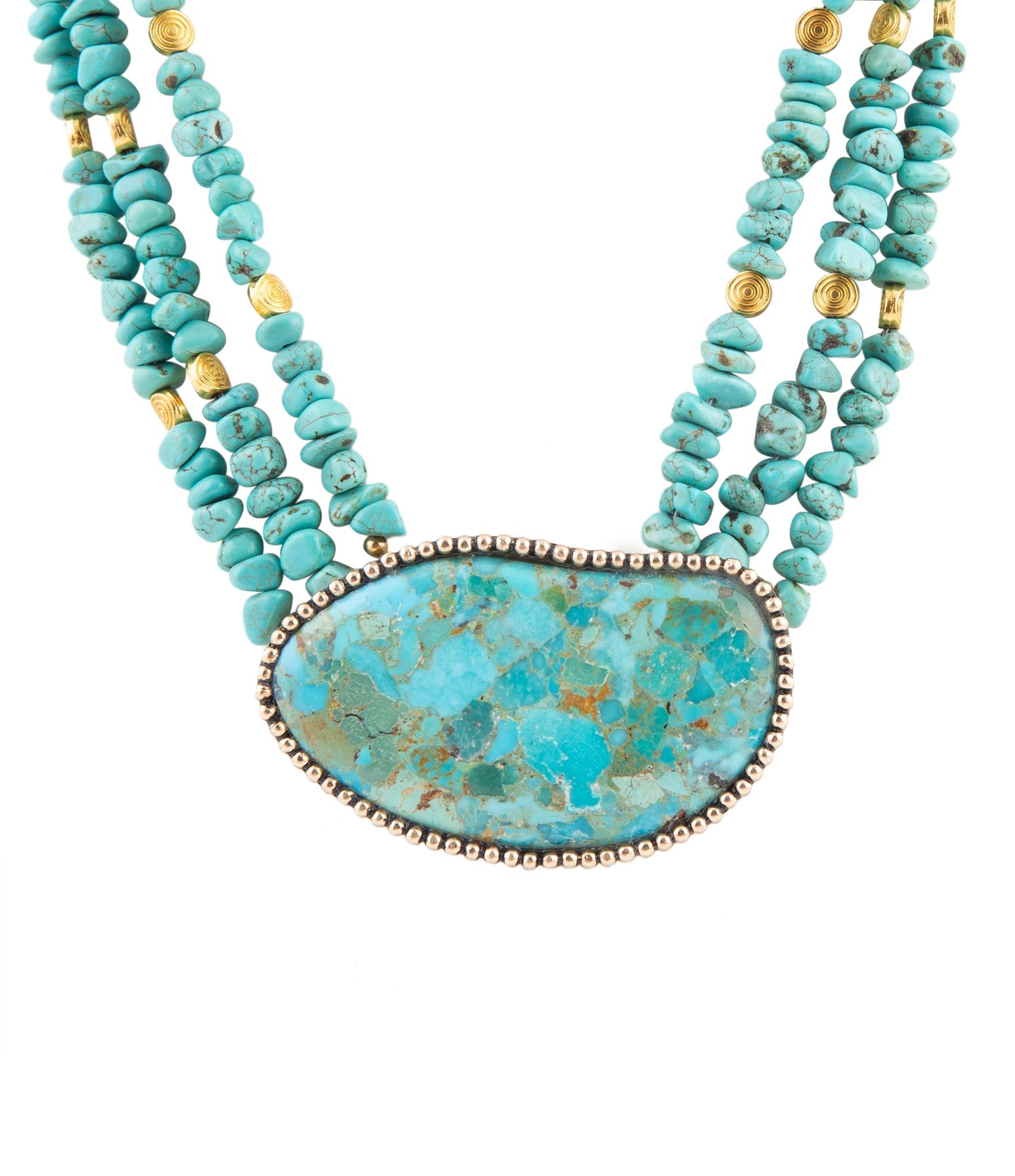 Refined Blue Turquoise Golden Statement Necklace – Barse Jewelry