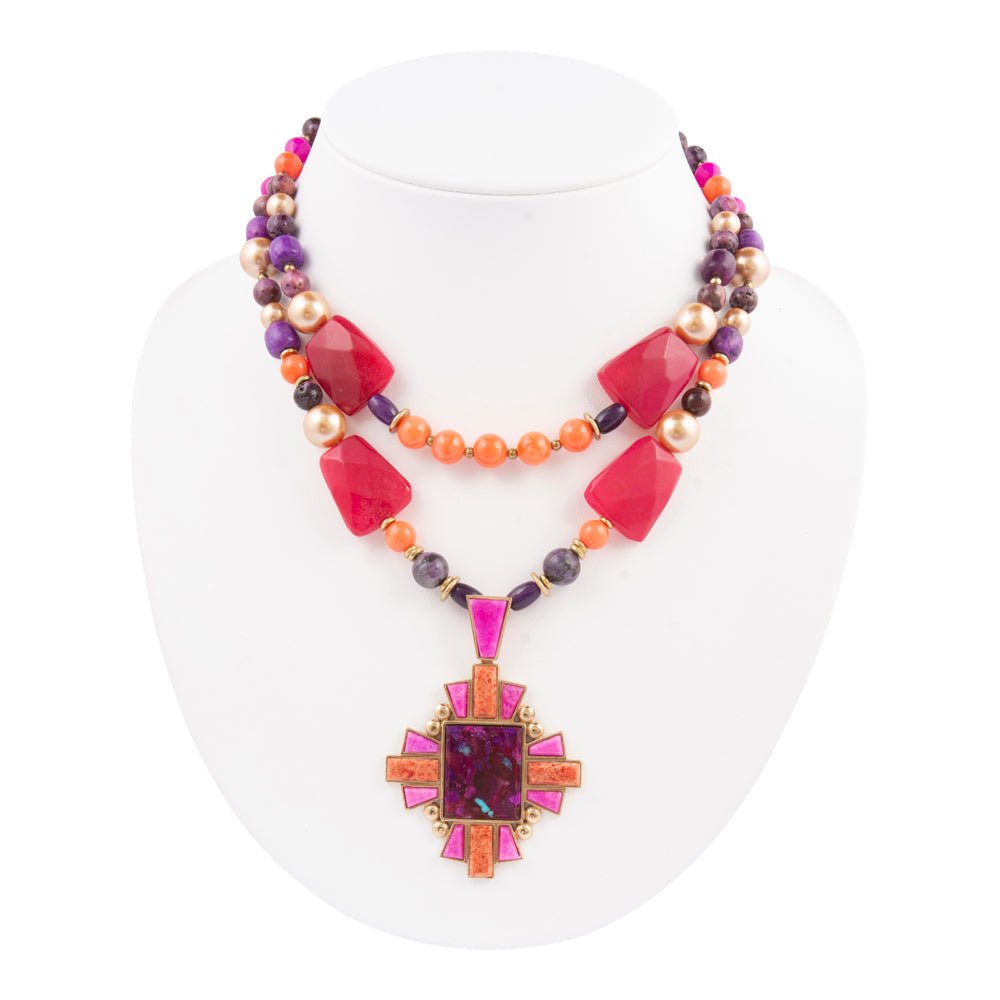 Santa Fe Purple Turquoise Golden Cross Pendant Necklace – Barse Jewelry