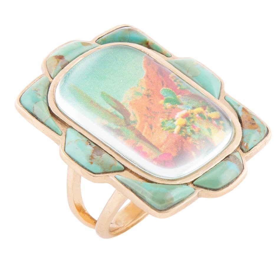 Scenic Desert Sedona Blue Turquoise Golden Ring – Barse Jewelry