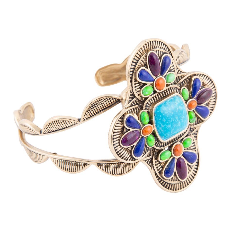 Zion Blue Turquoise Multi-Stone Golden Cuff Bracelet – Barse Jewelry