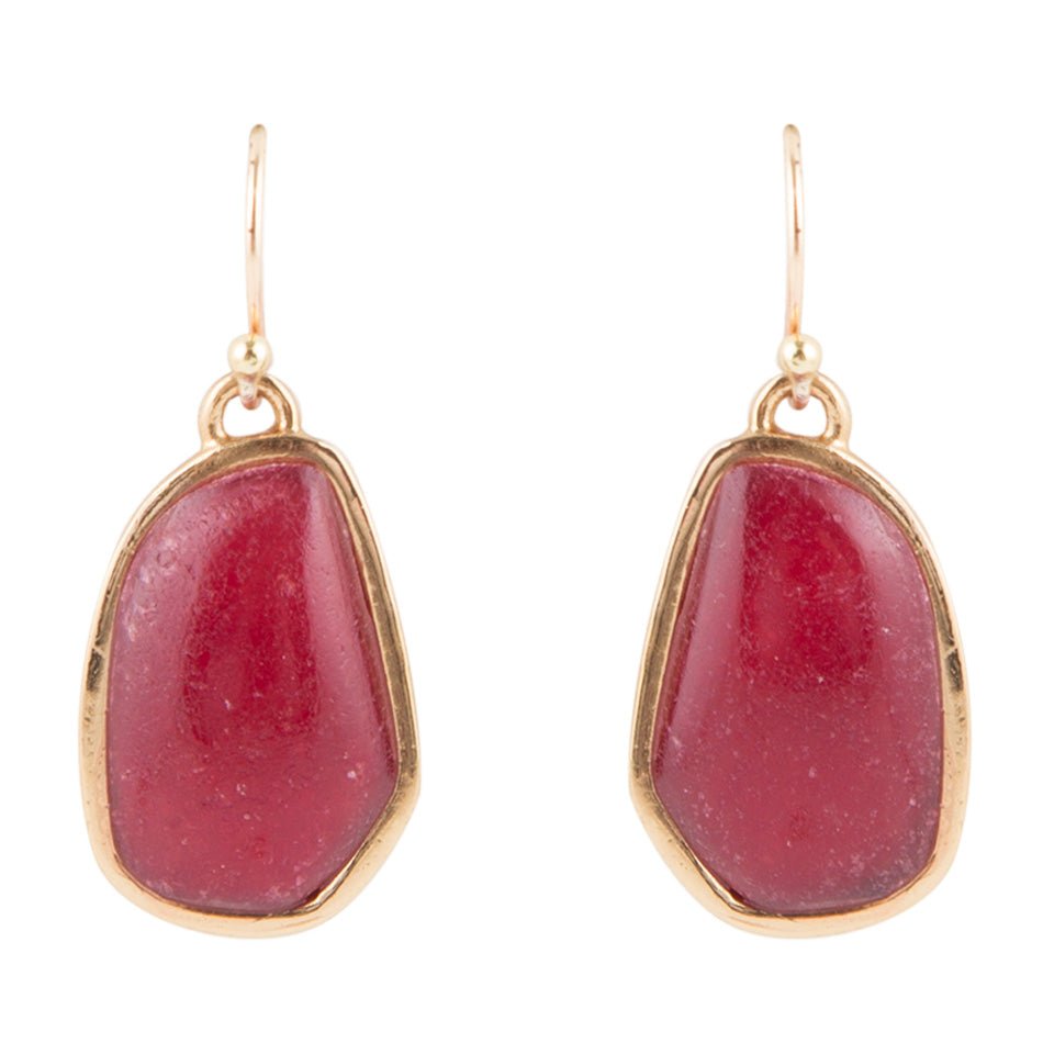 Abstract Red Raspberry Quartz Golden Drop Earrings – Barse Jewelry