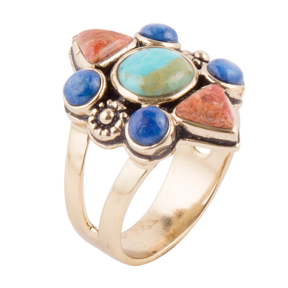 Blue Turquoise and Colorful Multi-Stone Golden Statement Ring – Barse ...