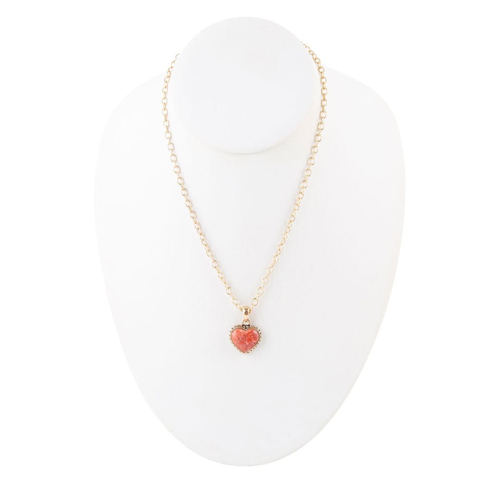 Barse Jewelry Orange Sponge Coral Heart Pendant and Golden Bronze Necklace