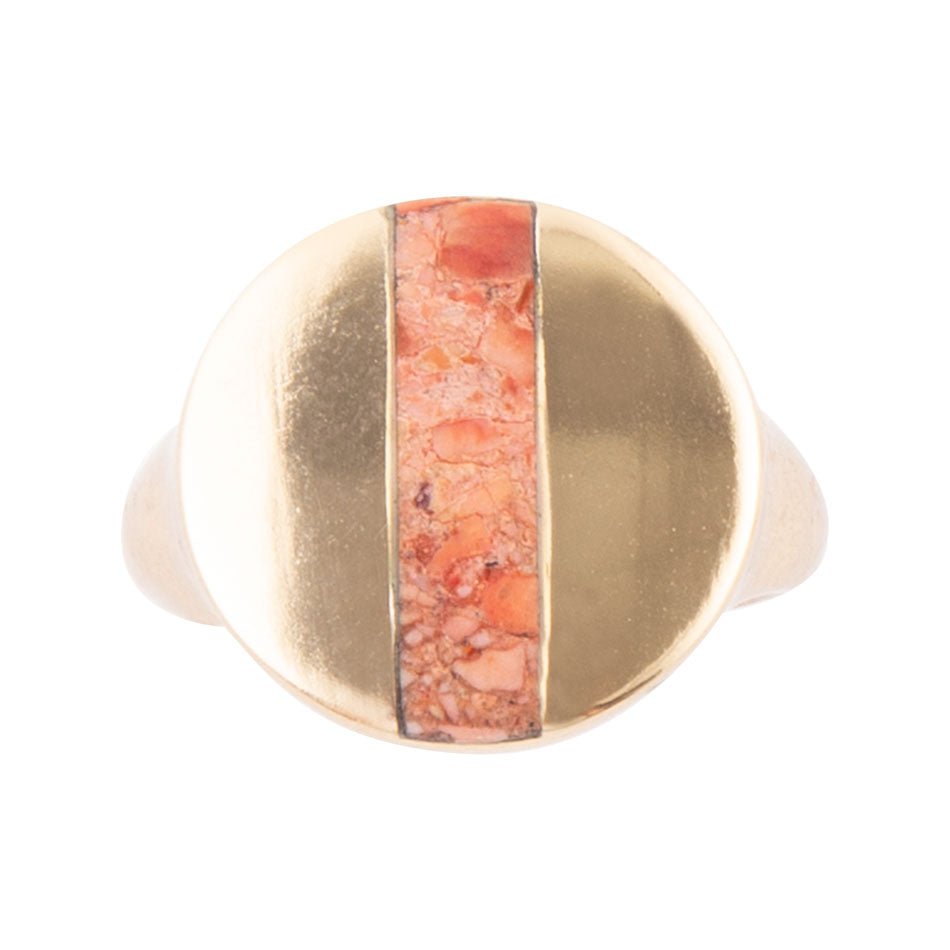 Signet Orange Sponge Coral and Golden Circle Ring – Barse Jewelry