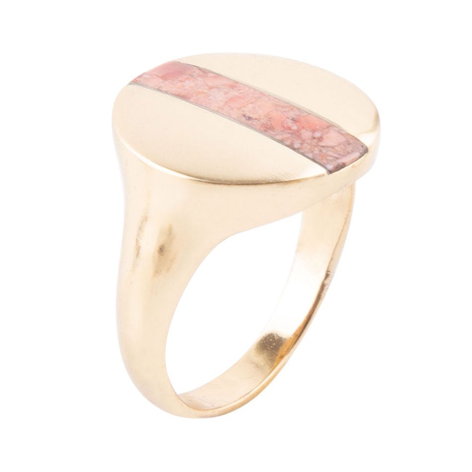 Signet Orange Sponge Coral and Golden Circle Ring – Barse Jewelry