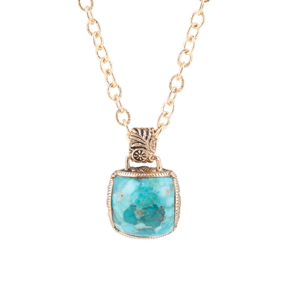 Carved Blue Turquoise Stone Golden Pendant Necklace – Barse Jewelry